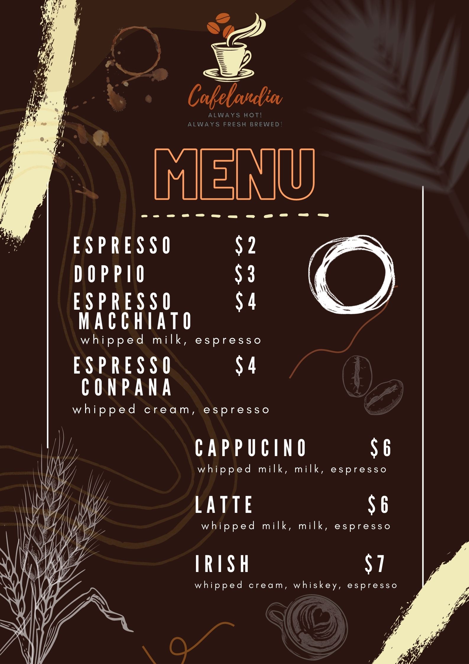 Aesthetic Café Menu Business Poster/Flyers - AnyTask.com