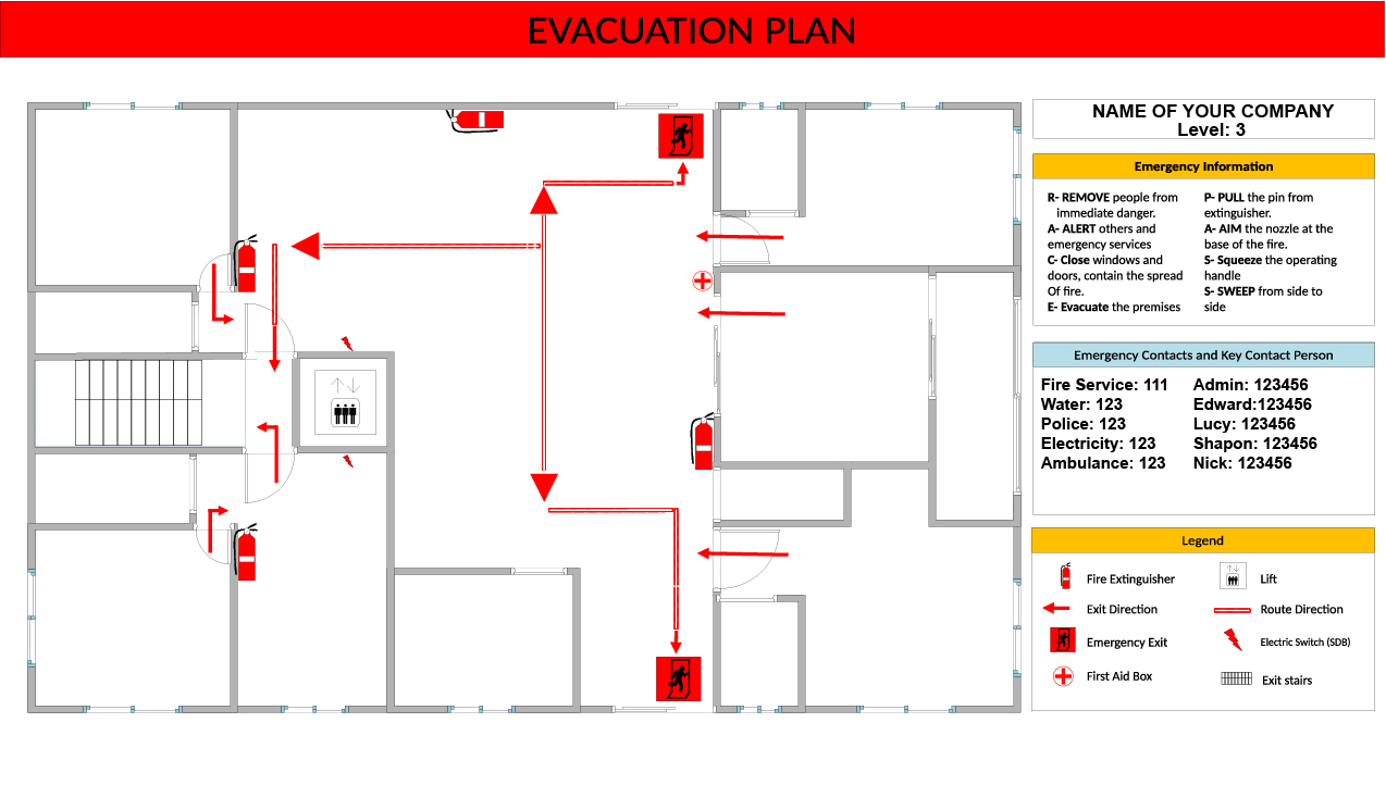 I will design evacuation plan, exit plan, escape plan, floor plan ...