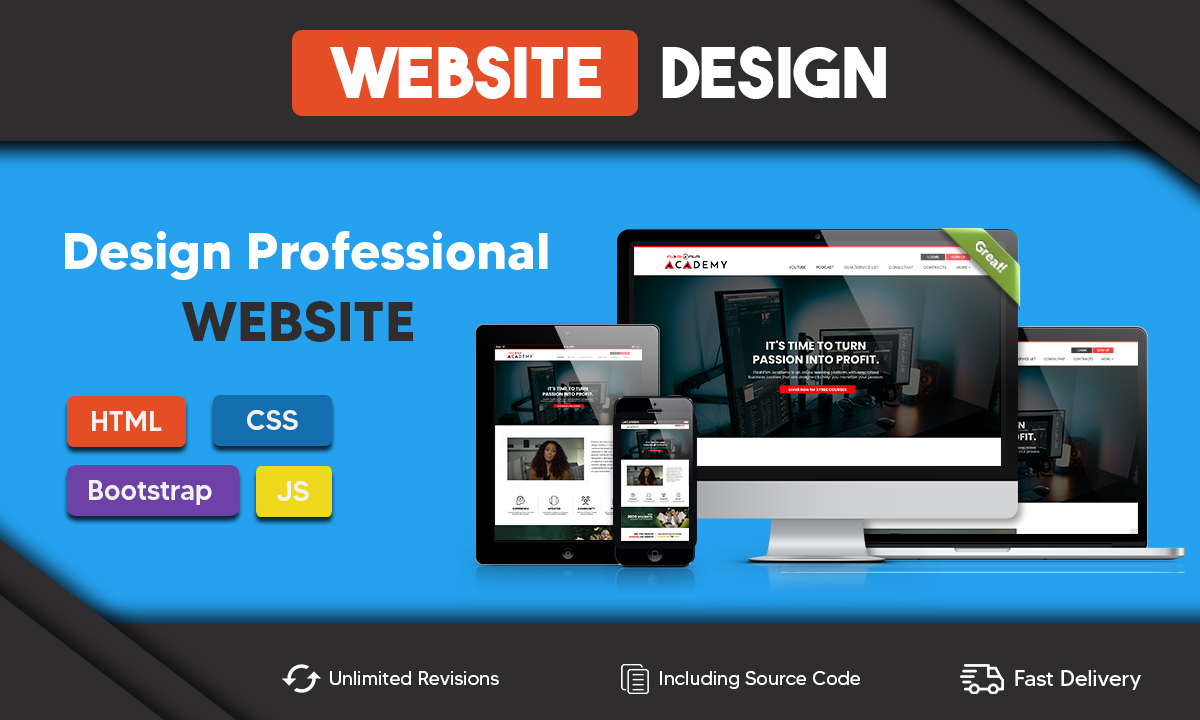 I will design a professional website using html, css, bootstrap or wordpress - AnyTask.com