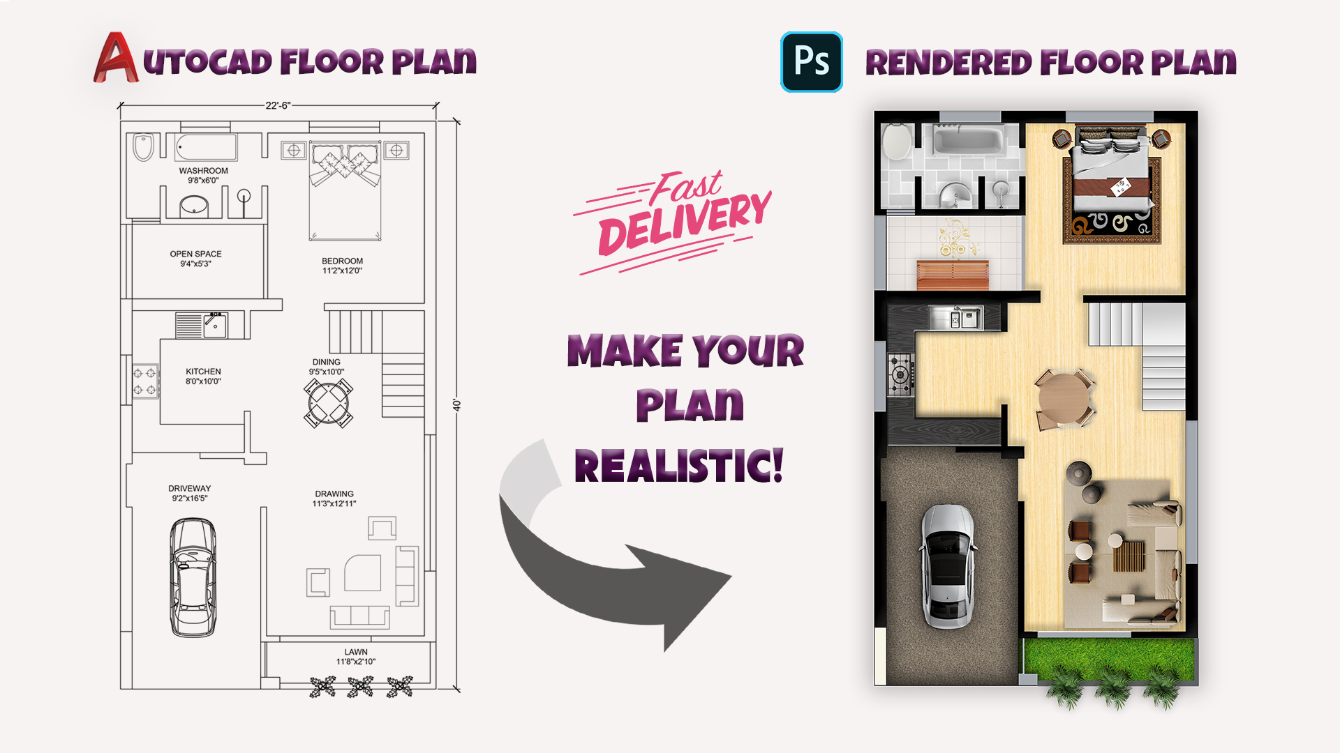 Create AutoCAD 2D Floor Plan for Presentation, Real Estate Marketing ...